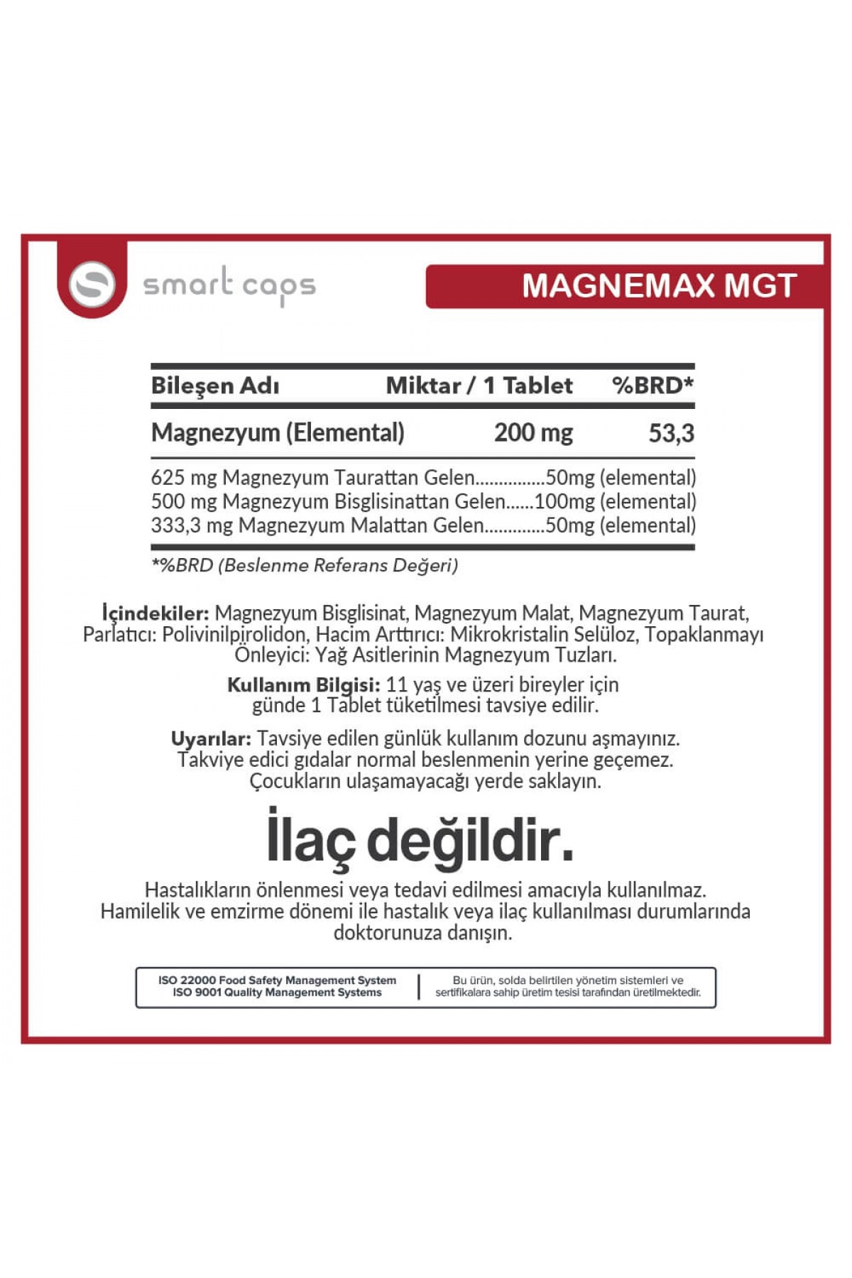 Smart Caps Magnemax MGT Magnezyum Kompleks 30 Tablet