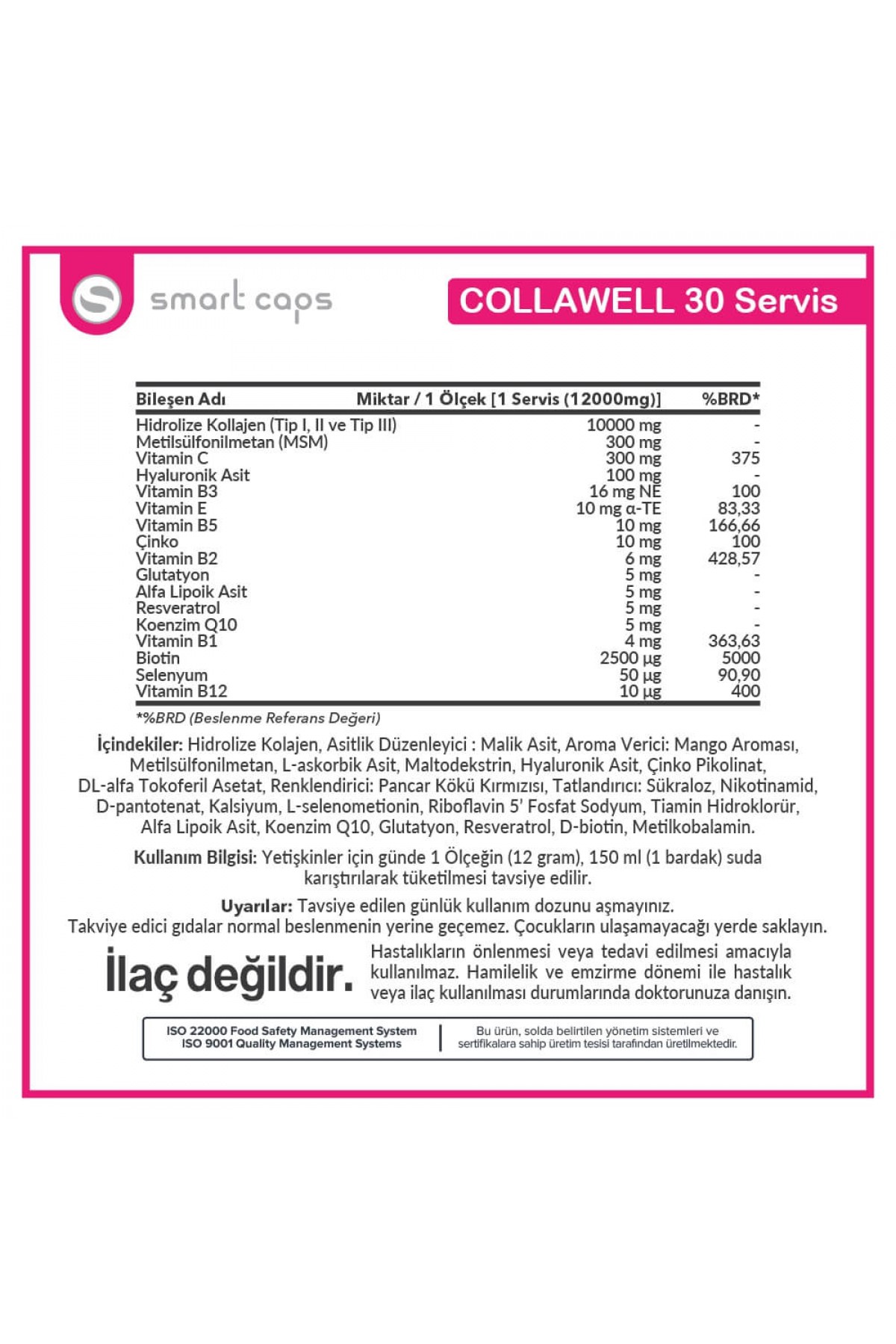 Smart Caps CollaWell Hidrolize Kolajen (Type I,II,III) 360 gr